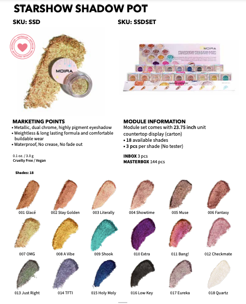 STARSHOW SHADOW POT DISPLAY | MOIRA COSMETICS – Belleza al Mayoreo